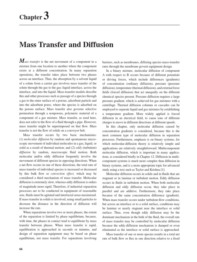 Mass Transfer and Diffusion: Ass Transfer Is The Net Movement of A Component in A | PDF ...