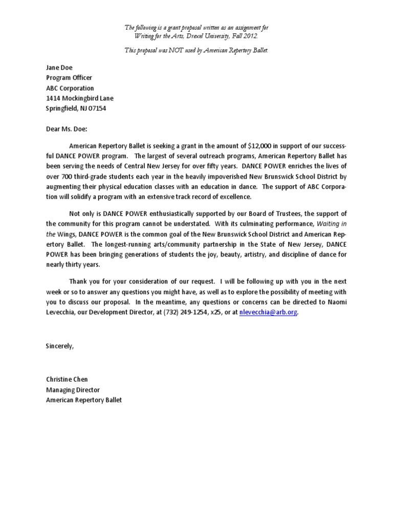 Grant Proposal for DANCE POWER Program | PDF | Ballet | Educational ...