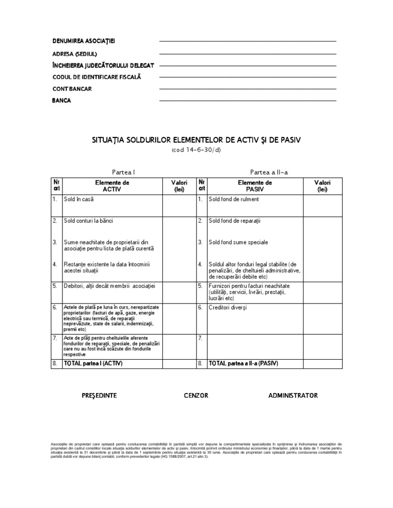 Situatia Soldurilor Elementelor de Activ Si de Pasiv | PDF