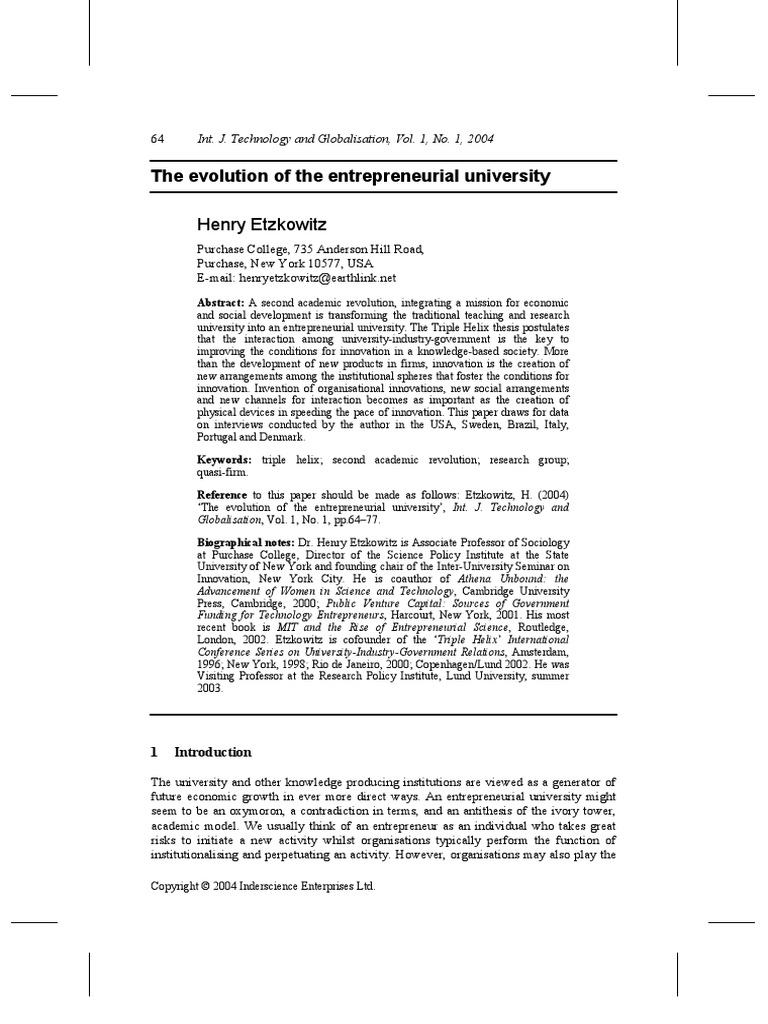 The Evolution of The Entrepreneurial University | PDF ...