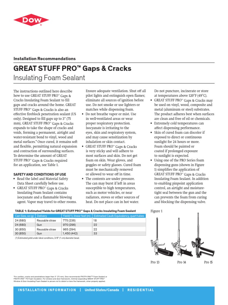 Great Stuff Pro Gaps Cracks Use Instructions | PDF | Building ...