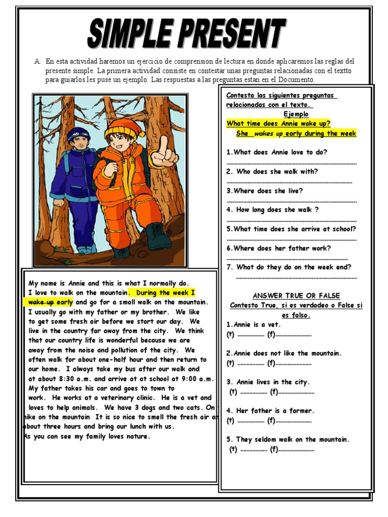 Simple Present Reading Comprehension Text Grammar Drills Reading ...