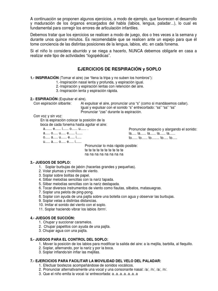 EJERCICIOS para Articulación | PDF | Boca | Lengua
