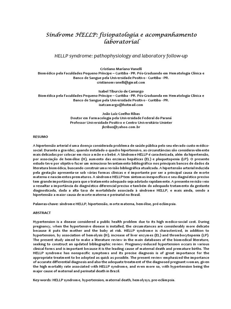 Fisiopatologia Da Sindrome Hellp | PDF | Endotélio | Hipertensão