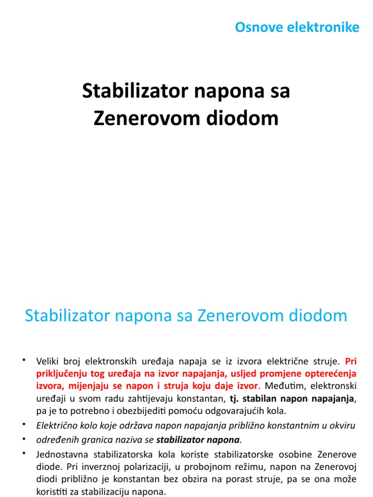 Stabilizator Napona Sa Zenerovom Diodom | PDF