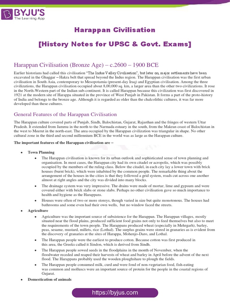 Harappan Civilisation UPSC Notes | PDF