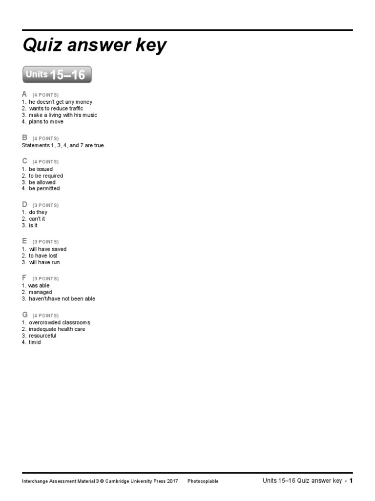 Units 15-16 Quiz Answer Key | PDF | Career & Growth | Language Arts ...