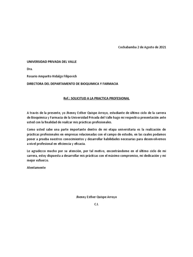 Carta Practica Profesional Univalle | PDF