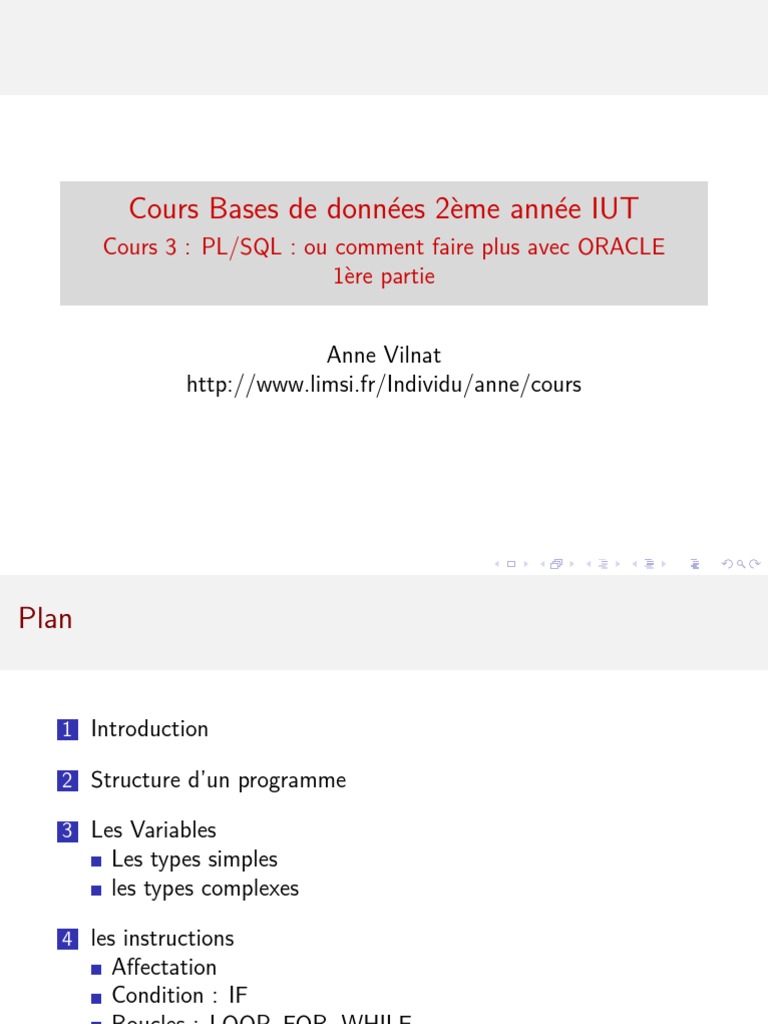 Cours3 | Descargar gratis PDF | PL/SQL | Structure de contrôle