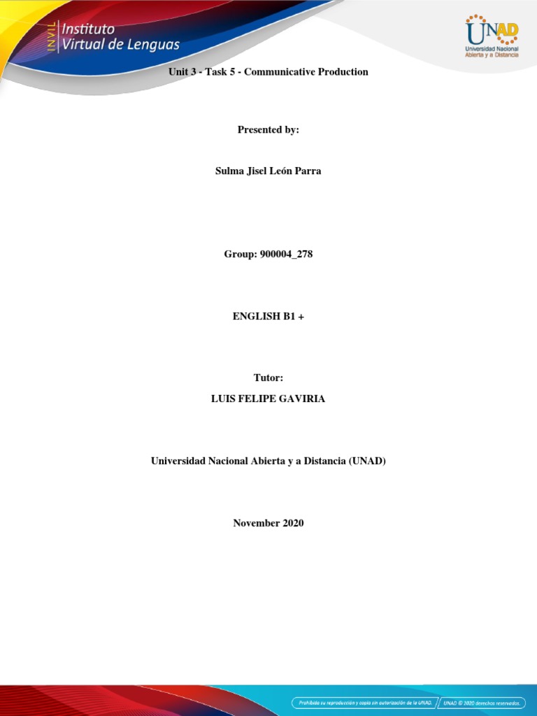 Unit 3 - Task 5 - Communicative Production | PDF Unit 3 - Task 5 - Communicative Production | PDF