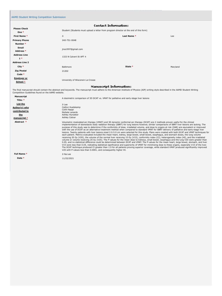 Contact Information:: AAMD Student Writing Competition Submission | PDF ...