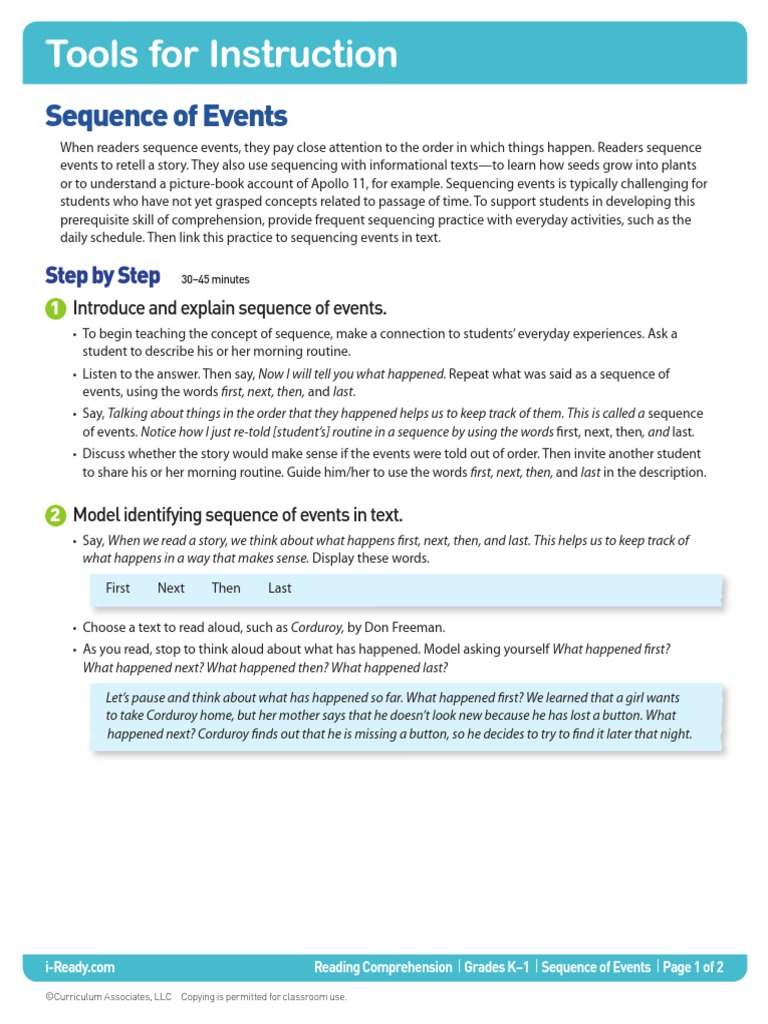 K-1 Teacher Led Sequence of Events | PDF | Reading Comprehension ...