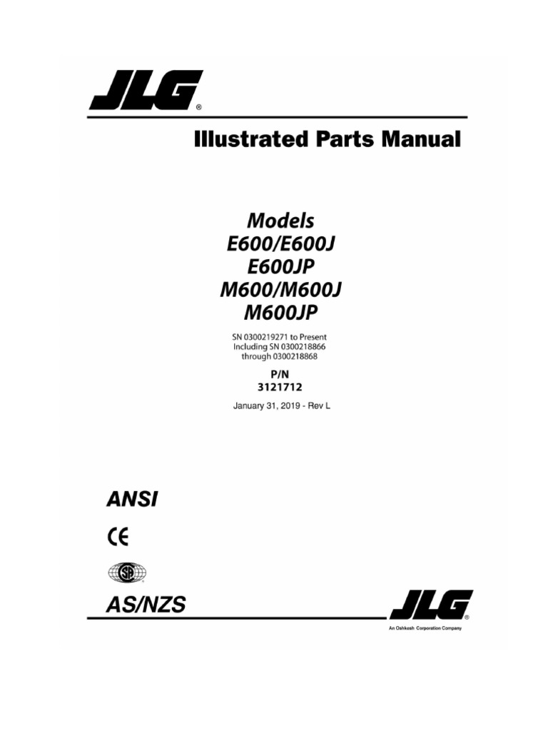 L E600, E600J, E600JP, M600, M600J, M600JP JLG Parts English | PDF ...