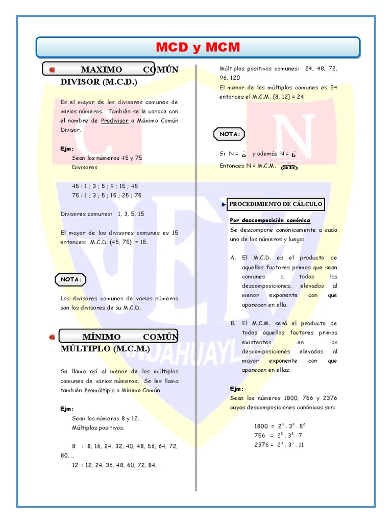 Ejercicios de MCM y MCD para Quinto de Secundaria | PDF | Álgebra ...