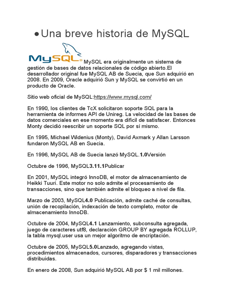 Una Breve Historia de Mysql | PDF | Mi sql | SQL