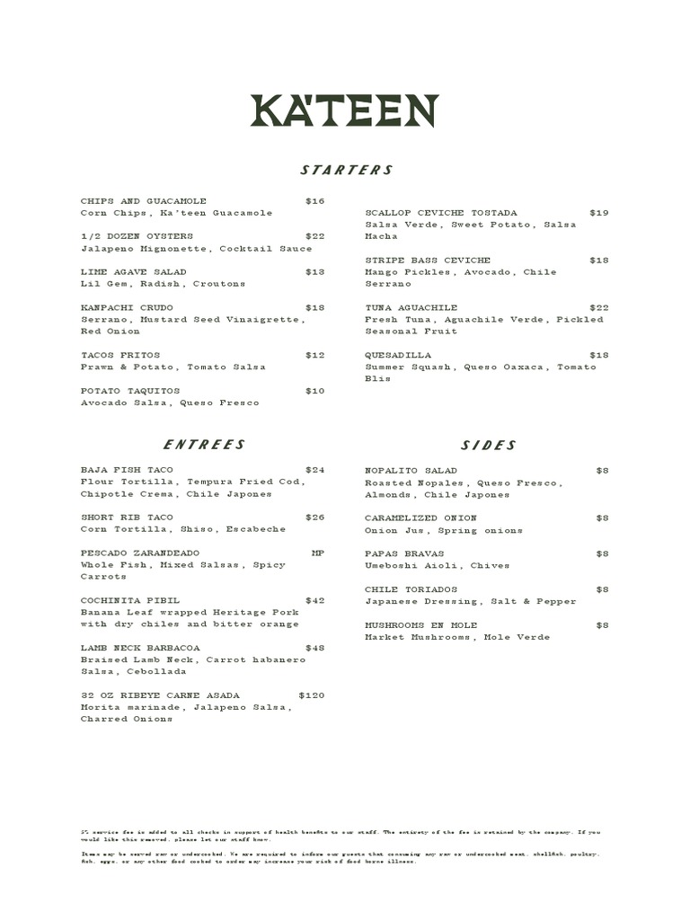 Kateen Menu | PDF | Salsa (Sauce) | California Wine