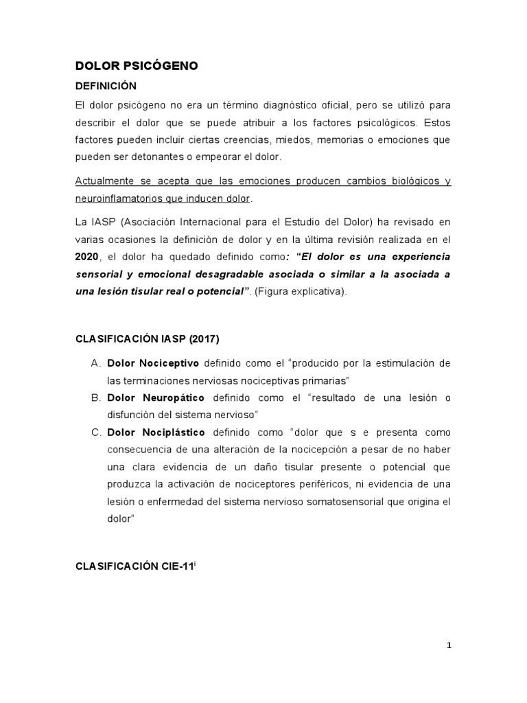 Definición y Clasificación del Dolor Psicógeno | PDF | Dolor | Las ...