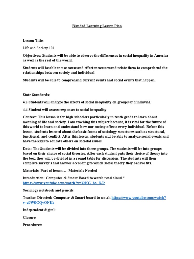 Blended Lesson Plan | Download Free PDF | Lesson Plan | Sociology