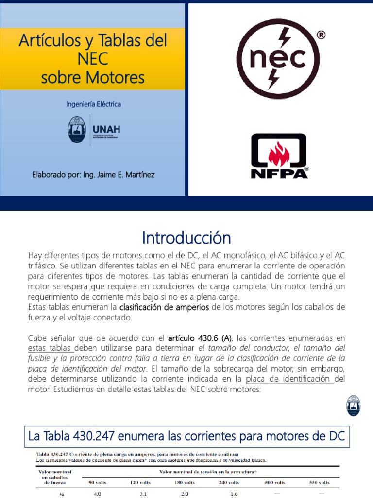 Artículos y Tablas Del NEC para Motores | PDF | Corriente eléctrica ...