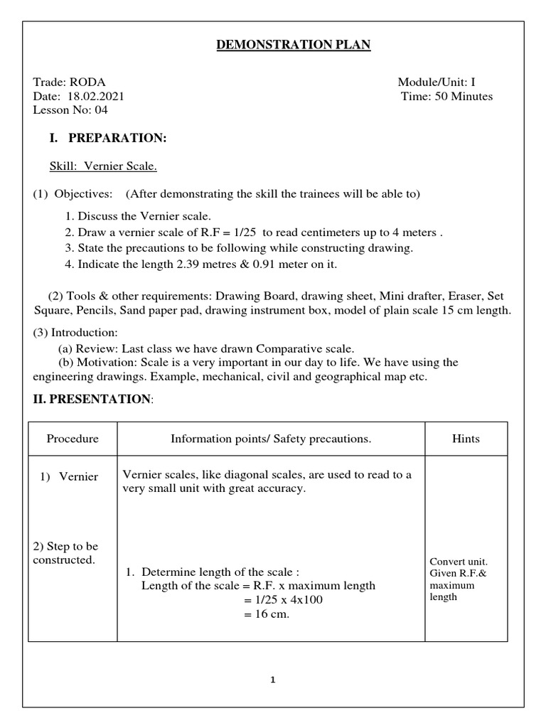 Demonstration Plan: Convert Unit. Given R.F.& Maximum Length | PDF ...