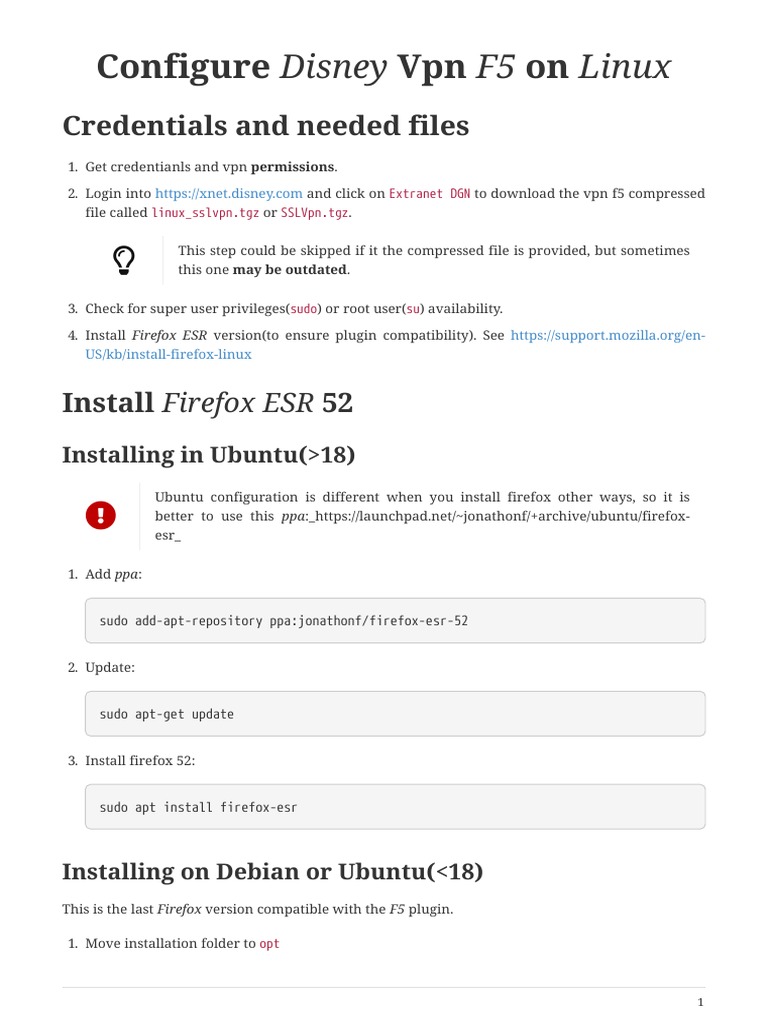 Configure Disney VPN F5 On Linux: Credentials and Needed Files | PDF | Sudo | System Software