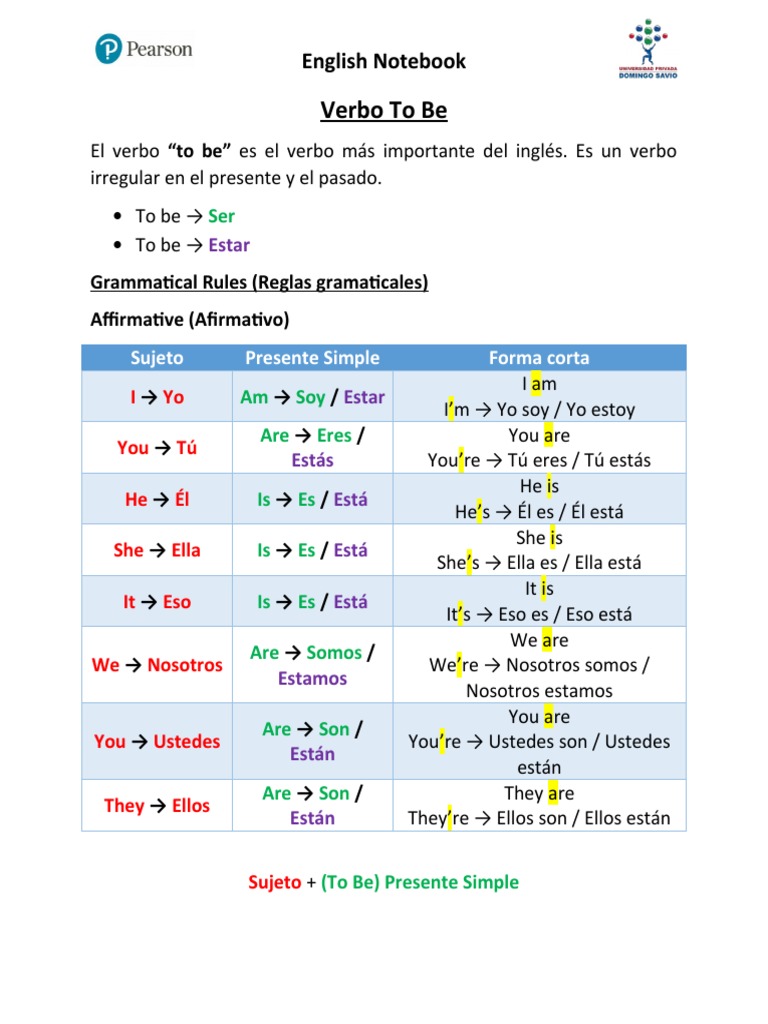 Clase 02 - Verbo To Be | PDF | Verbo | Lingüística