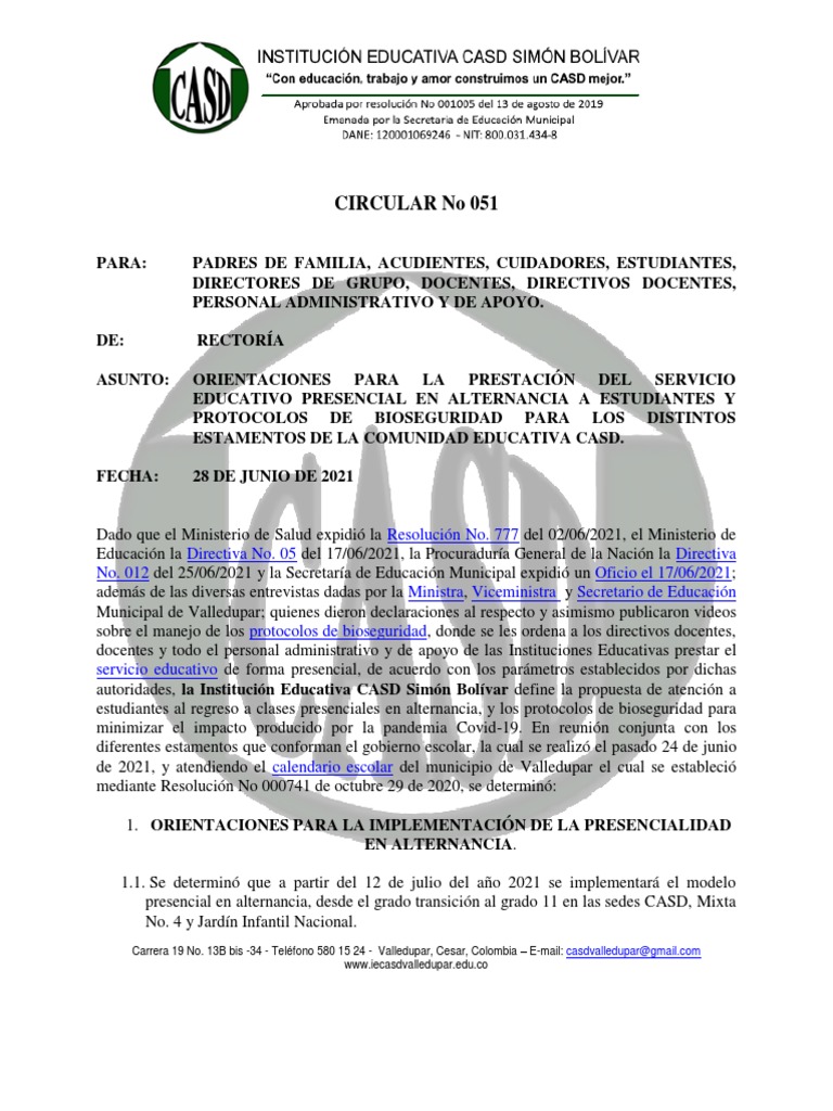 Circular 051 | PDF | Lavado de manos | Alimentos