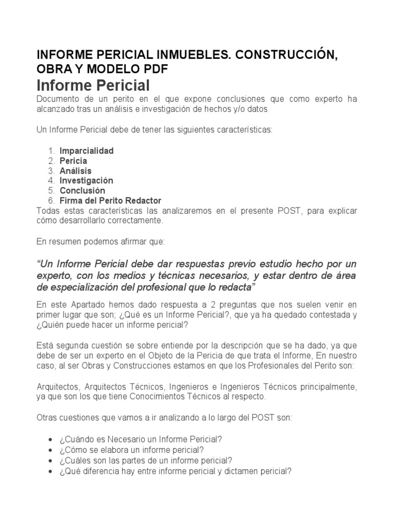 Informe Pericial Inmuebles | PDF | Experto | Testigo experto