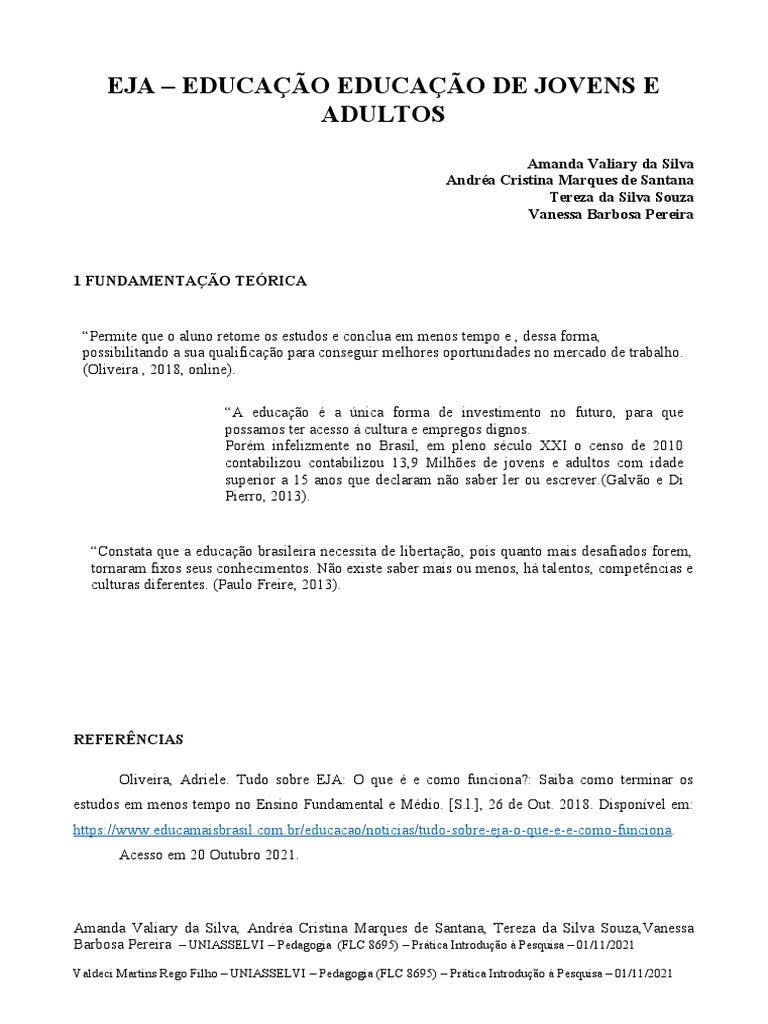 Paper Pedagogia - EJA | PDF | Pedagogia