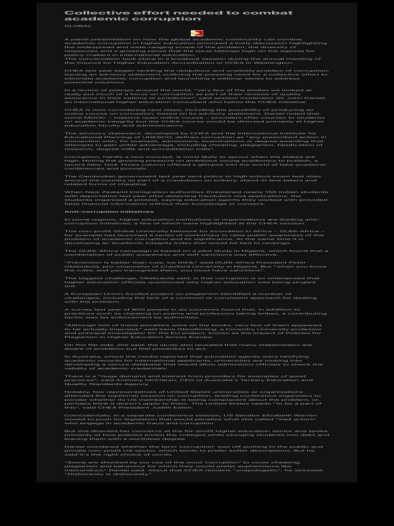 Collective Effort Needed To Combat Academic Corruption | PDF ...