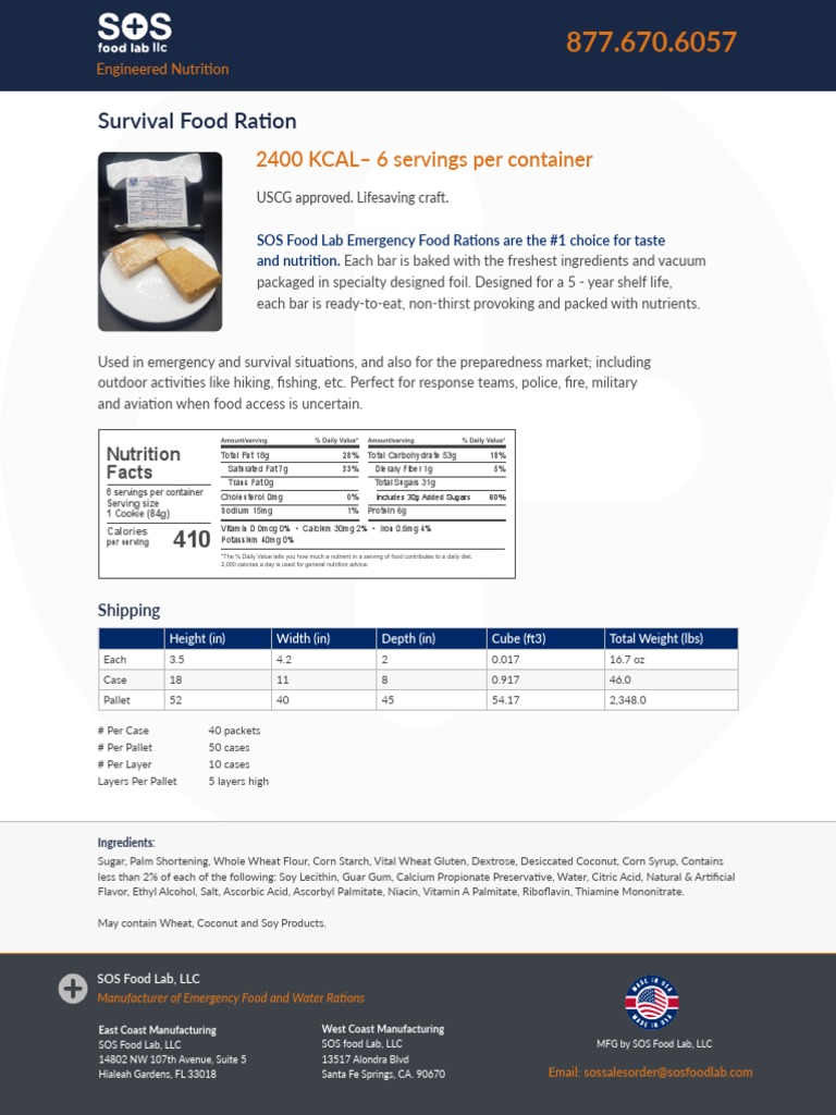 Survival Food Ration: 2400 KCAL - 6 Servings Per Container | PDF ...