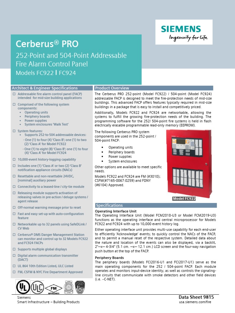Cerberus® PRO: 252-Point and 504-Point Addressable Fire Alarm Control ...