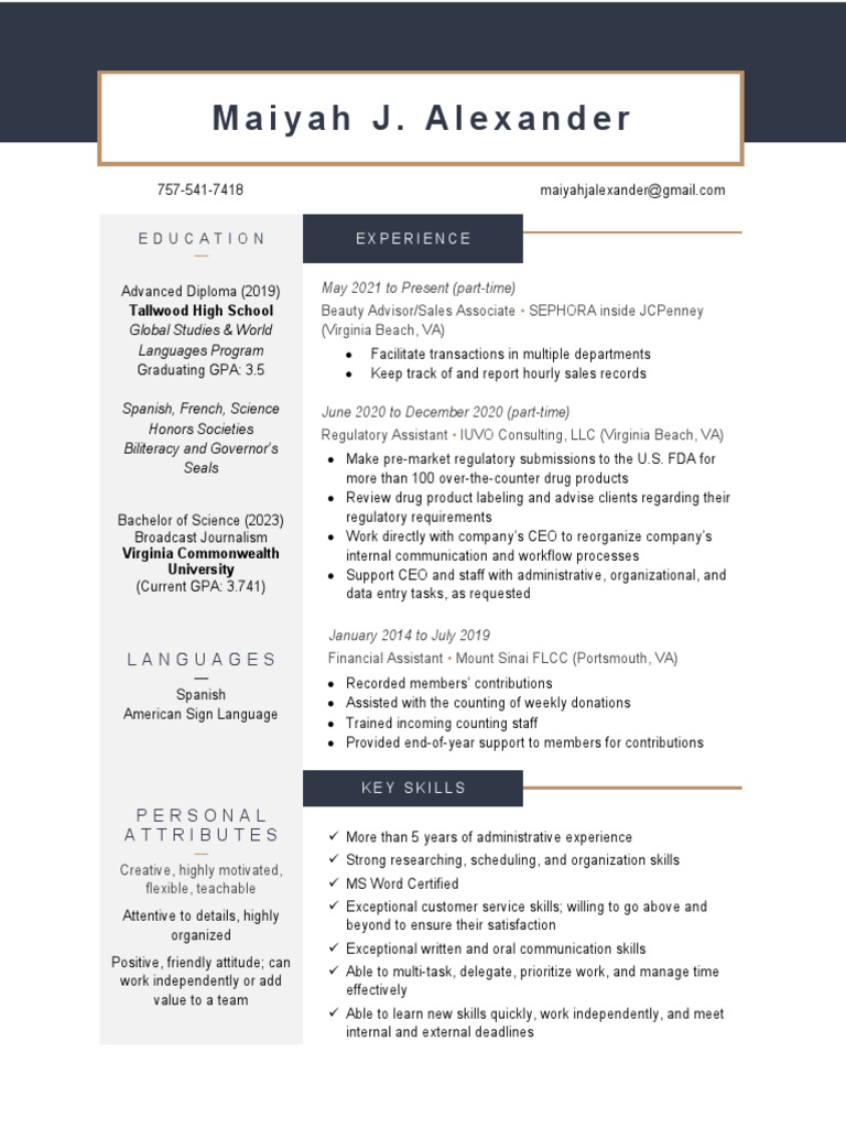 Resume - Alexander, Maiyah (2021) | PDF | Business | Communication