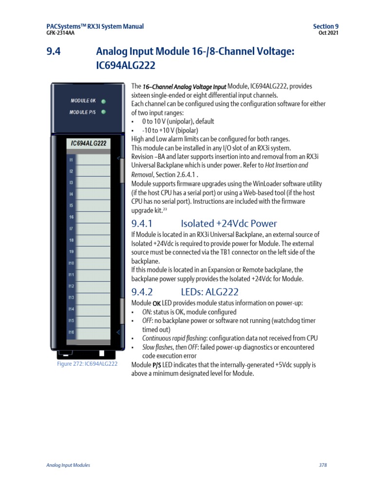 9.4 Analog Input Module 16-/8-Channel Voltage: IC694ALG222: 9.4.1 ...