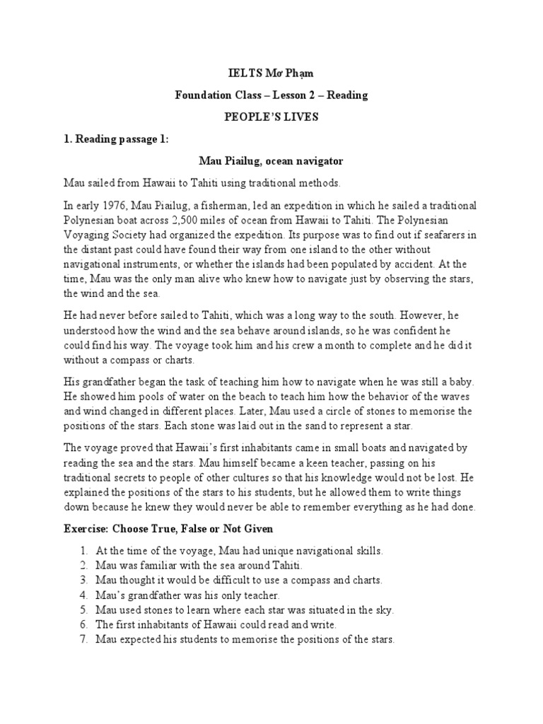 Ielts Mơ PH M Foundation Class - Lesson 2 - Reading People'S Lives 1 ...