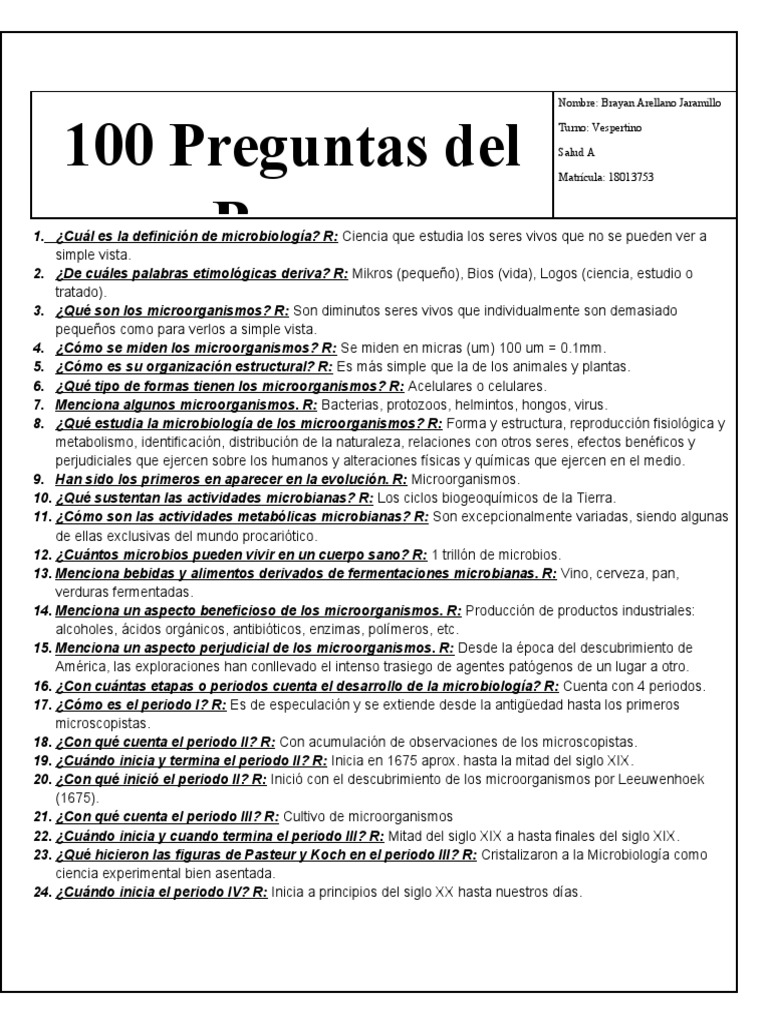 100 Preguntas Del Banco | PDF | Microorganismo | Microbiología