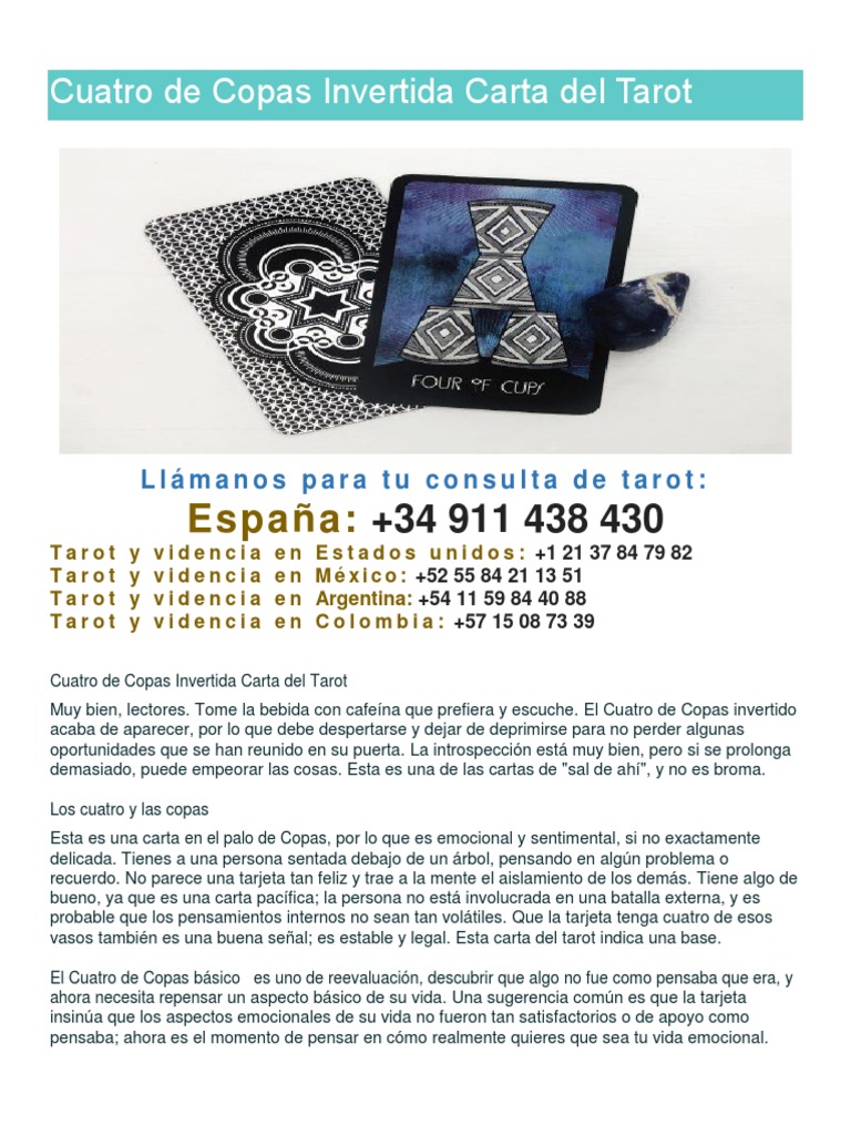 Cuatro de Copas Invertida Carta Del Tarot | PDF