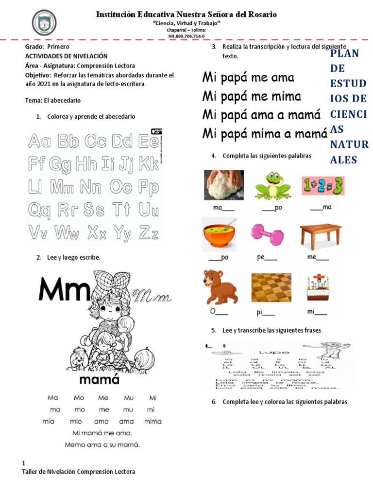 Actividades de Lectoescritura Primer Grado | PDF | Comprensión lectora