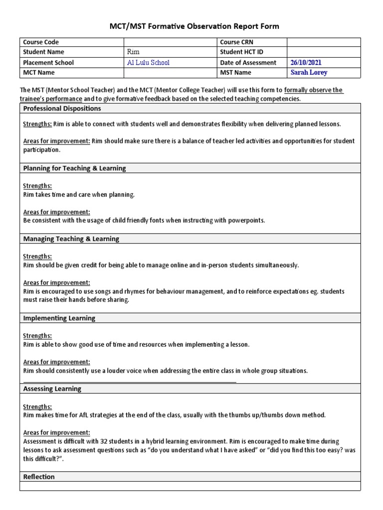 2021 MCT-MST Formative Report Form Science3 | PDF | Educational ...