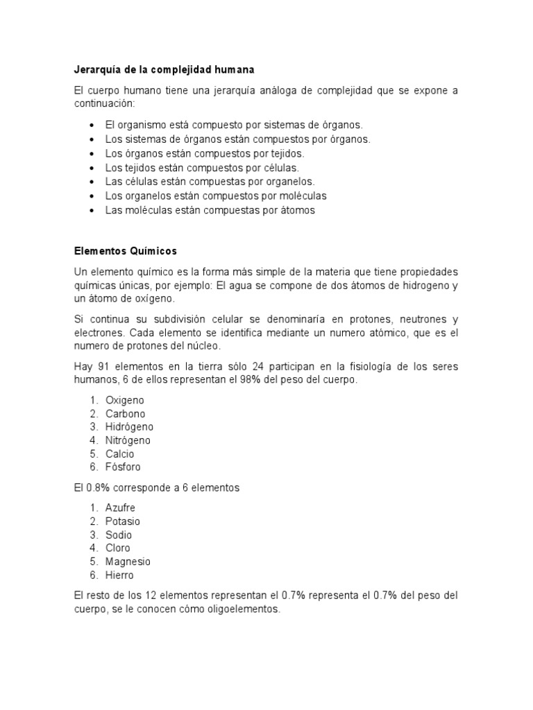 Jerarquía de La Complejidad Humana | PDF | Elementos químicos ...