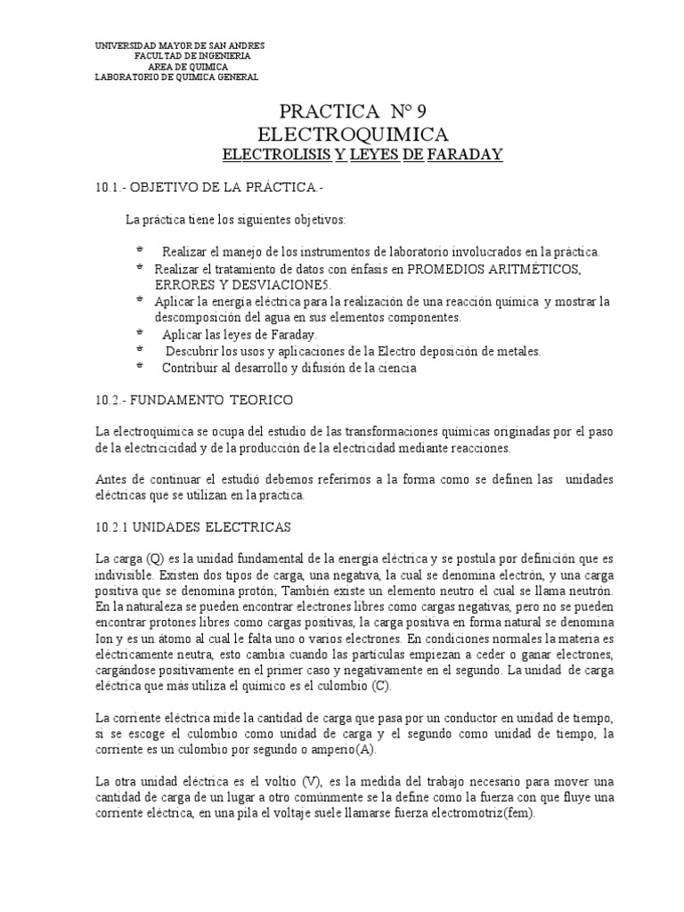 Practica # 9 Electroquimica | Descargar gratis PDF | Redox | Electrodo