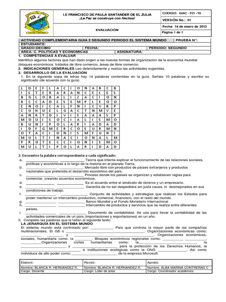 Actividad Complementaria Guia 2 Segundo Periodo El Sistema Mundo | PDF | Comercio | Economias