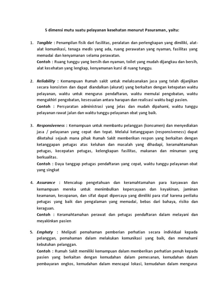 5 Dimensi Mutu Suatu Pelayanan Kesehatan | PDF