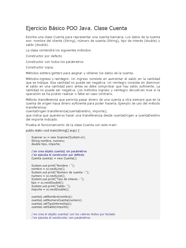 Ejercicio Básico POO Java | PDF | Programación | Constructor (Programación Orientada a Objetos)