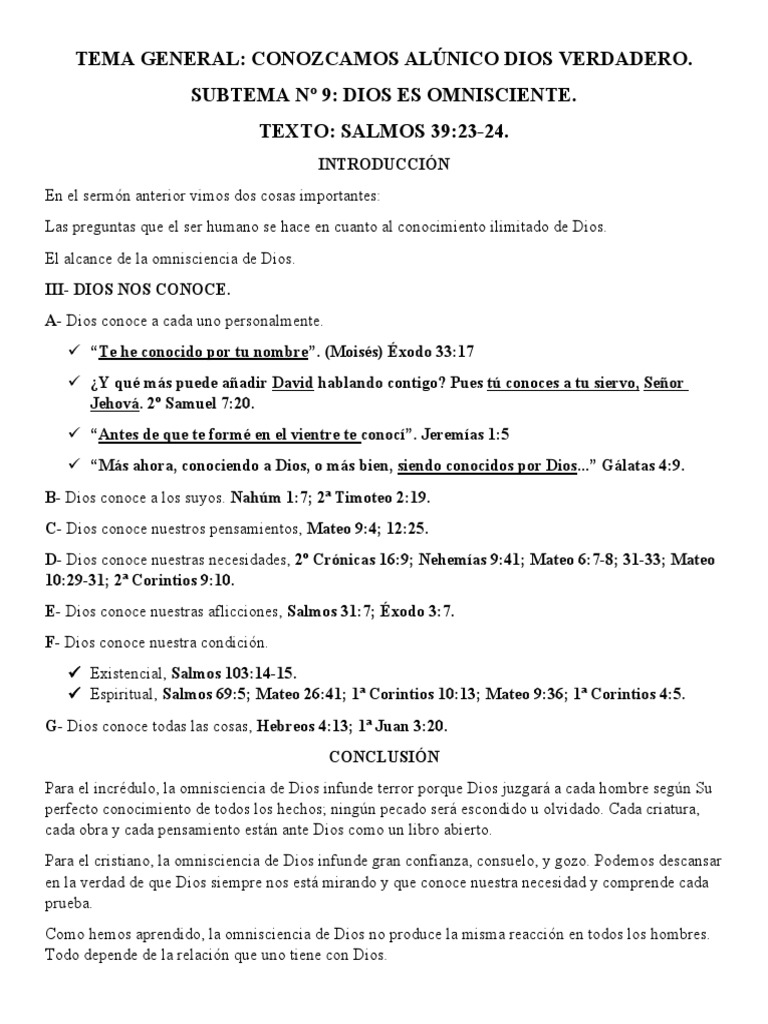 Dios Es Omnisciente. | PDF
