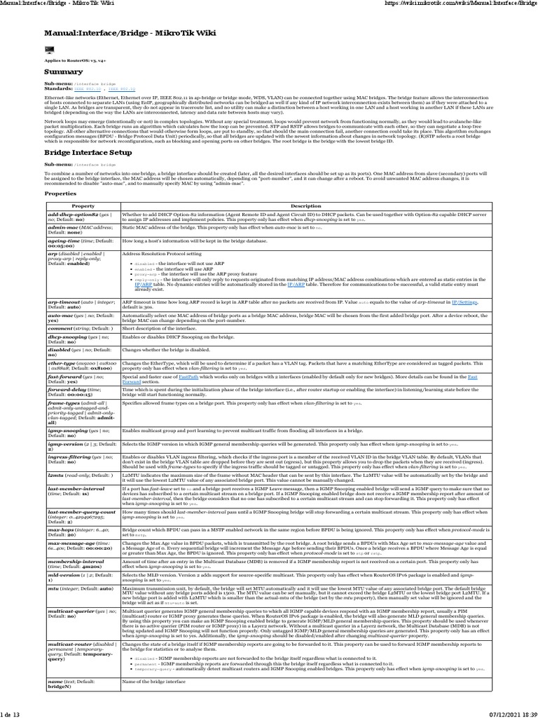 MikroTik Bridge Interface Overview | PDF | Computer Network | Computer ...