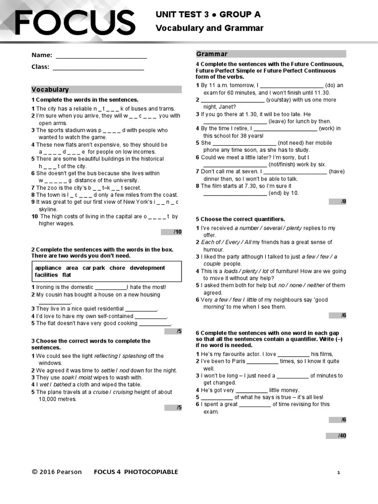 Focus 4 Unit 3 A Grupa | PDF | Linguistics