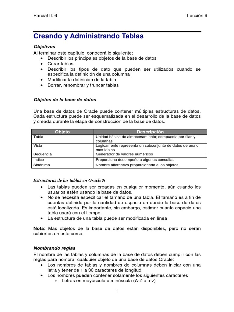Crear y Administrar Tablas | PDF | Bases de datos | SQL