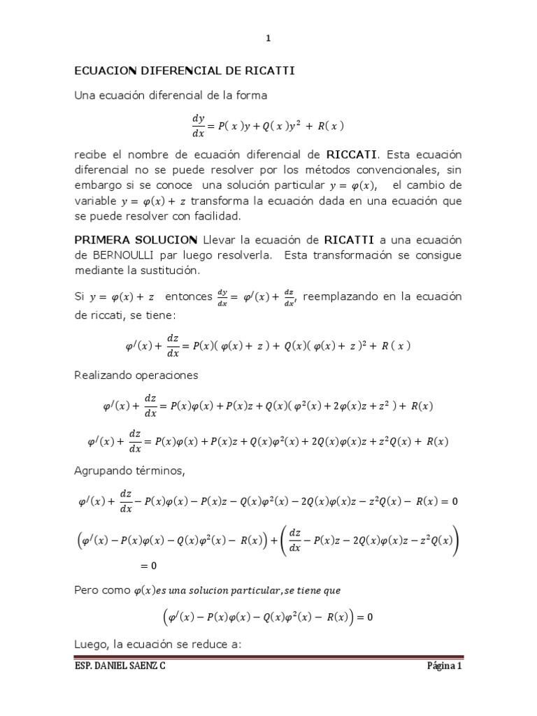 Guia9.Ecuacion Diferencial de Ricatti | PDF | Ecuaciones | Ecuaciones ...