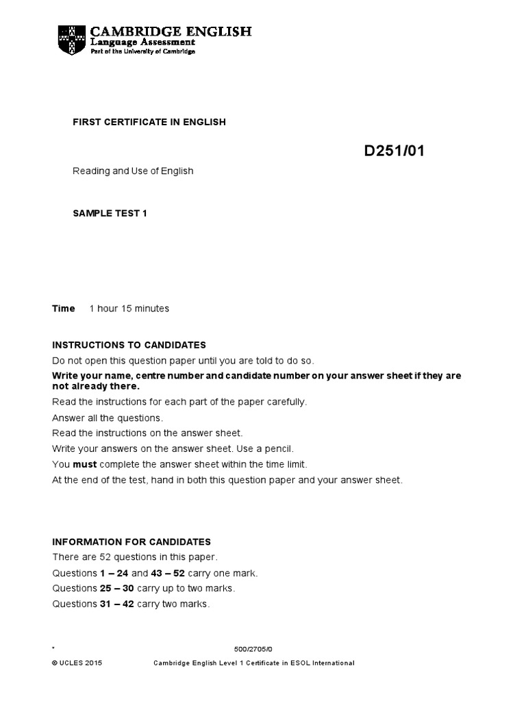 Sample Fce Uoe Reading Key Pdf Tests Data Collection